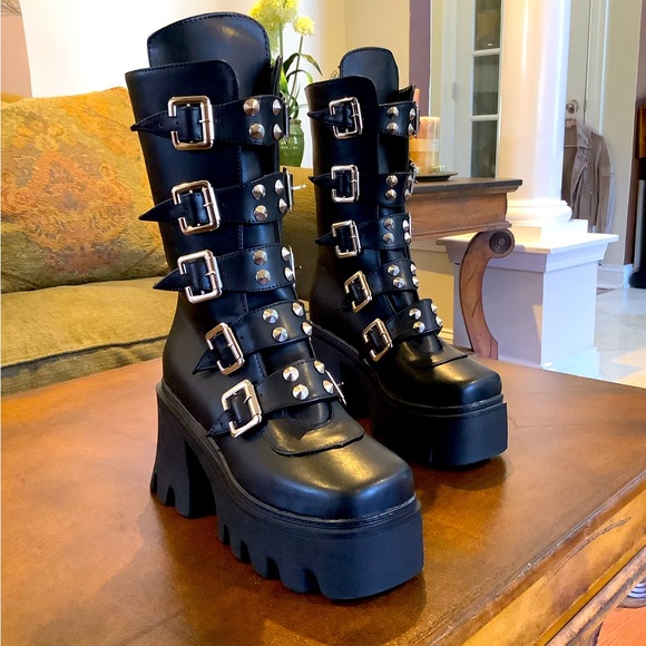 Shoes | Nwb Chunky Studded Platform Combat Biker Goth Boots | Poshmark